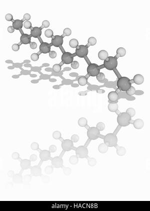 Decane. Molecular model of the straight-chain alkane hydrocarbon decane ...