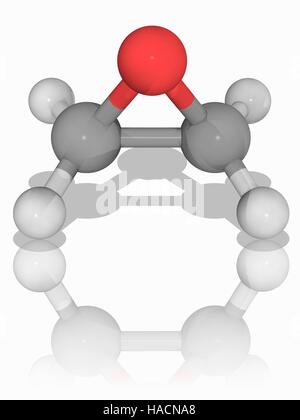 Ethylene oxide. Molecular model of the cyclic ether ethylene oxide (C2 ...