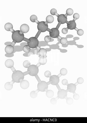 Hexane. Molecular model of the straight-chain alkane hydrocarbon hexane ...