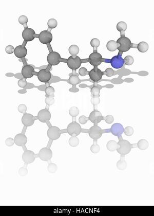 Methamphetamine. Molecular model of the drug methamphetamine (C10.H15.N ...