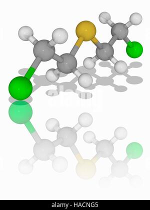 Mustard gas. Molecular model of sulphur mustard (C4.H8.Cl2.S), known as ...