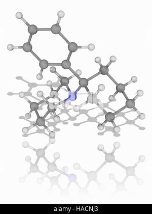 phencyclidine (PCP, angel dust) recreational drug, molecular model ...