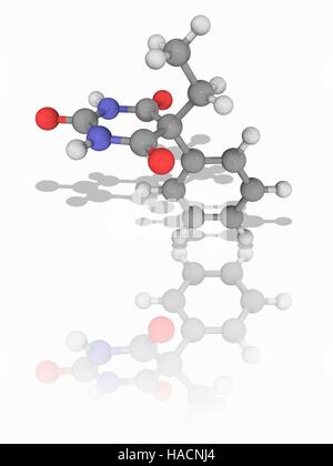 Phenobarbital. Molecular model of the barbiturate drug phenobarbital ...