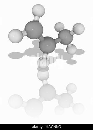 Propene. Molecular model of the alkene gas propene (C3.H6), also known ...