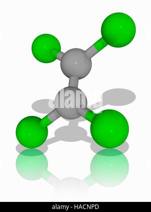 Tetratchloroethylene. Molecular model of tetrachloroethylene (C2.Cl4 ...