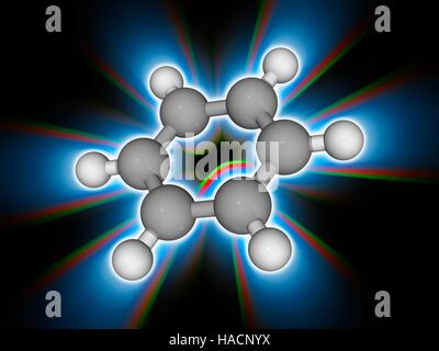 Benzene. Molecular model of the aromatic hydrocarbon benzine (C6.H6 ...