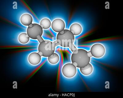 Butane, molecular model. Atoms are represented as spheres with Stock ...
