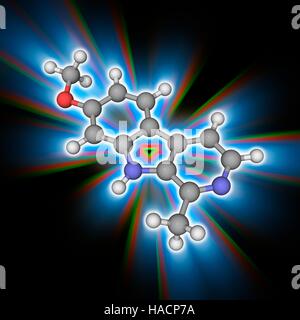 Harmine. Molecular model of the drug harmine (C13.H12.N2.O), a ...