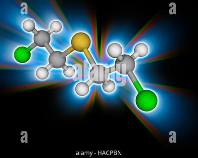 Mustard gas. Molecular model of sulphur mustard (C4.H8.Cl2.S), known as ...