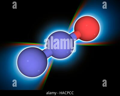 Nitrous oxide. Molecular model of the gas nitrous oxide (N2.O), also ...