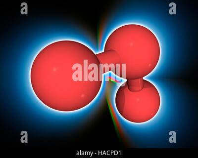 Ozone. Molecular model of the triatomic gas ozone (O3), a powerful ...