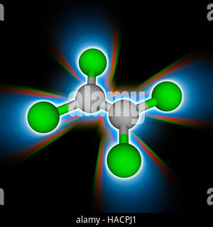 Tetratchloroethylene. Molecular model of tetrachloroethylene (C2.Cl4 ...