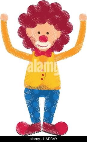 Funny cartoon clown with hands up. Vector illustration in flat style ...