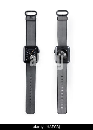 Apple Watch smartwatch front and back view isolated on black background ...