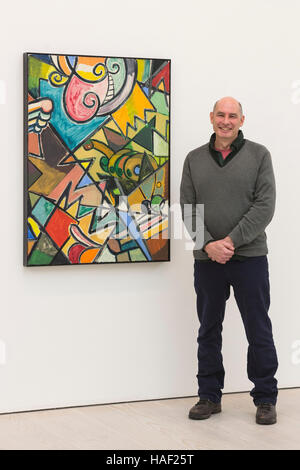 Artist Ansel Krut poses with his painting Arse Flowers in Bloom, 2010 ...