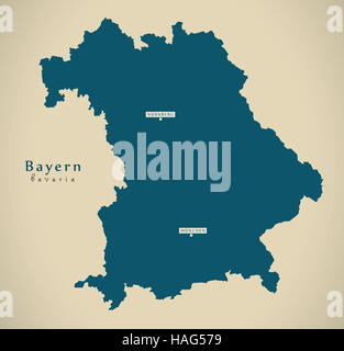 Modern Map - Bavaria map of Germany with counties and labels Stock ...