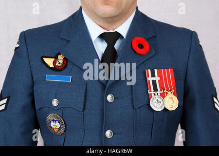 Red poppy lapel pin on suit jacket for Remembrance Day Stock Photo ...