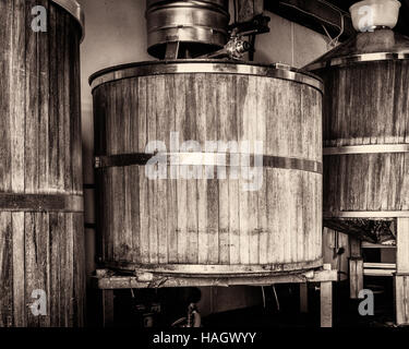 Traditional Wooden vats at a small brewery Stock Photo - Alamy