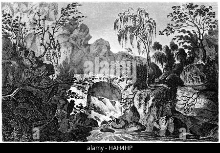 An engraving of New Bridge or Pont y Prydd (Pontypridd), Glamorganshire ...