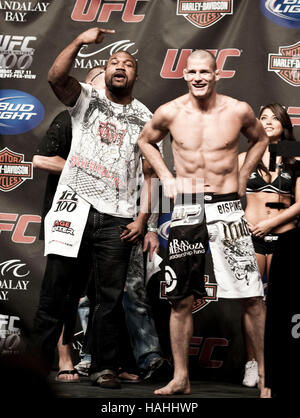 Quinton Rampage Jackson, left, and Michael Bisping during the UFC 100 ...