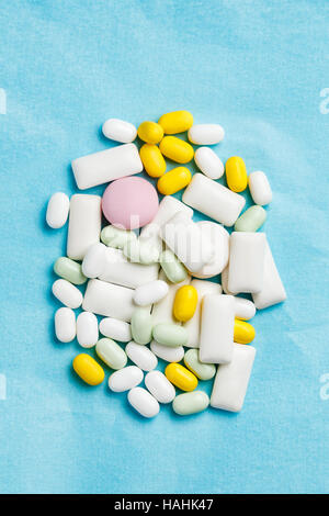 Top view of chewing gums on white background with copy space Stock ...