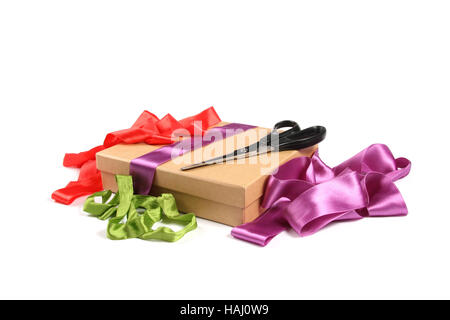 Red gift box Equipment for Christmas decoration on wooden floor ...