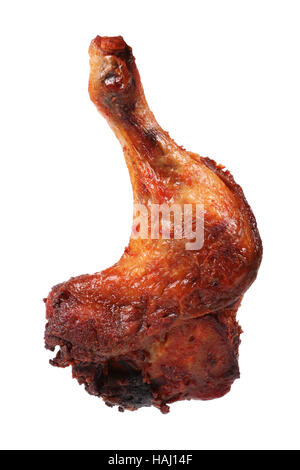 BBQ Smoked chicken leg, poultry meat in skillet isolated on white background. top view Stock ...