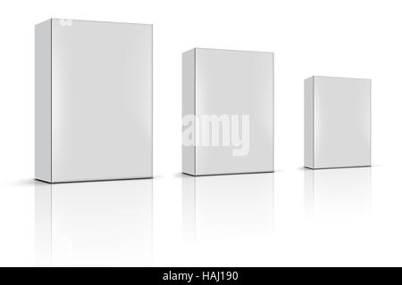 Blank paper box template, three boxes mockup with lid in 3d rendering ...