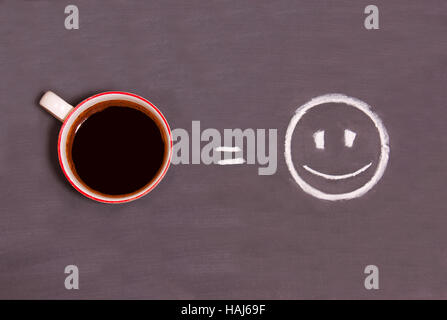 Good morning. Positive cup with smile on sunny green background of ...