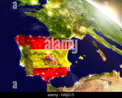 Map of Spain with embedded flag on planet surface. 3D illustration ...