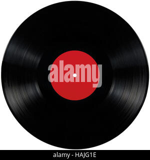 Vintage turntable with a red vinyl isolated on white. Wooden plinth ...