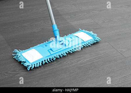 Cleaning of wooden laminate floor with mop and detergent Stock Photo ...