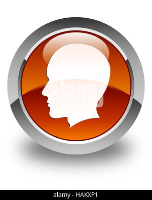 Head male face icon isolated on 3d brown round button abstract ...