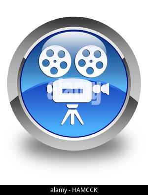 Video camera icon isolated on glossy orange round button abstract ...