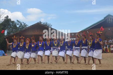 Kisama, India. 02nd Dec, 2016. Artist from Manipur state perform a ...
