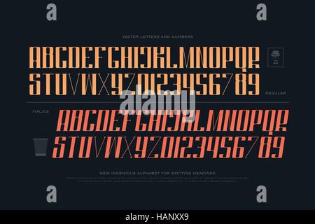 regular and slanted style alphabet letters and numbers. vector font ...