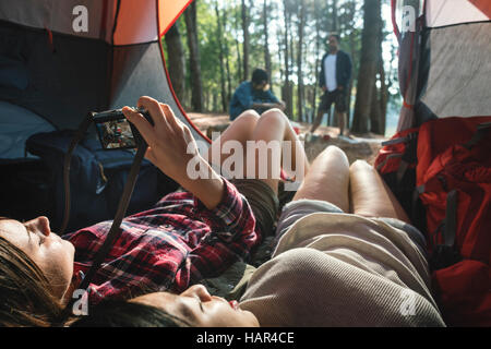 Checking Outdoors Camping Photos Concept Stock Photo - Alamy