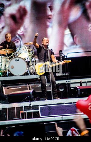 Bruce Springsteen performs at the San Siro Stadium in Milan, Thursday ...