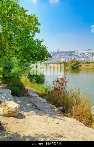 Israel, Haifa, Kishon River, a water quality monitor station. The ...