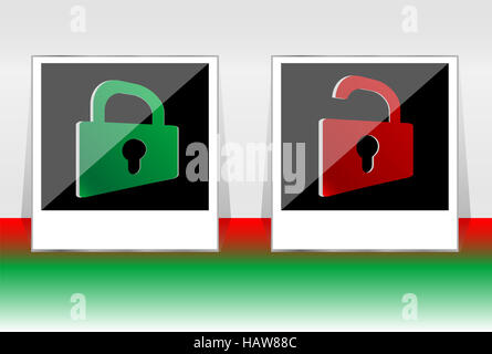Web buttons with lock open & closed isolated on white background ...
