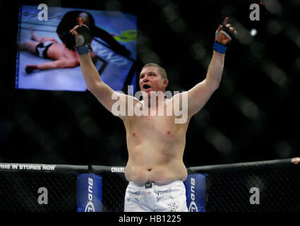 UFC fighter Mike Russow celebrates his knock out of Todd Duffee at UFC ...