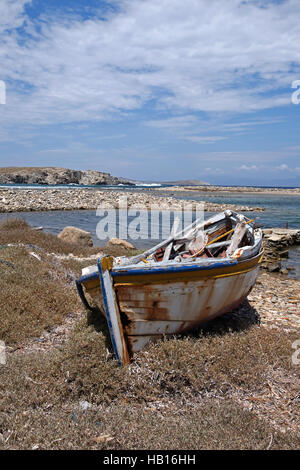 Old boat on the beach, Delos, Cyclades, Greece Stock Photo - Alamy