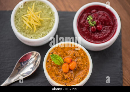 Refreshing lemon cranberry seabuckthorn sorbet at white bowl Stock ...