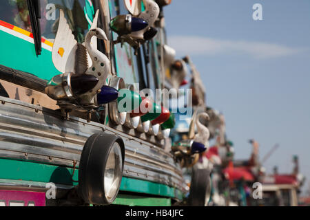 Decorated Indian passenger buses at Srinagar bus station, Kashmir ...
