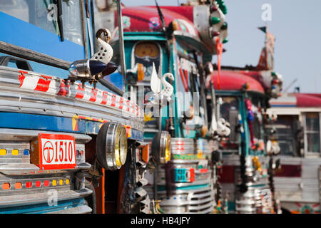 Decorated Indian passenger buses at Srinagar bus station, Kashmir Stock ...