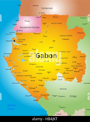 Gabon Political Map with capital Libreville, national borders, most ...
