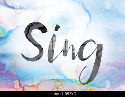 The word "Choir" painted in black ink over a colorful watercolor Stock ...