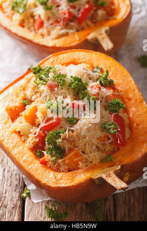 Close-up of homemade couscous with roasted vegetables like peppers and ...