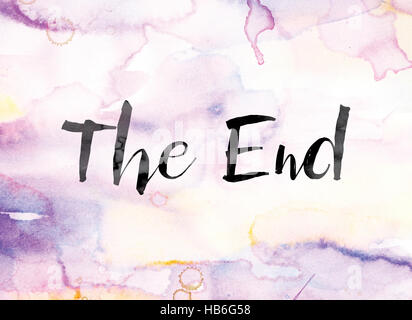 The word "The End" concept and theme painted in watercolor ink on a ...