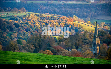 View towards Edensor Church, Chatsworth, Derbyshire Stock Photo - Alamy